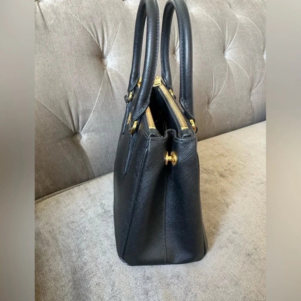 Prada | Bags | Prada Galleria Small Black Saffiano Leather Gold ...
